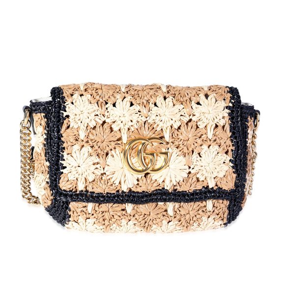 Gucci | Bags | Gucci Natural Black Raffia Small Marmont Shoulder Bag ...